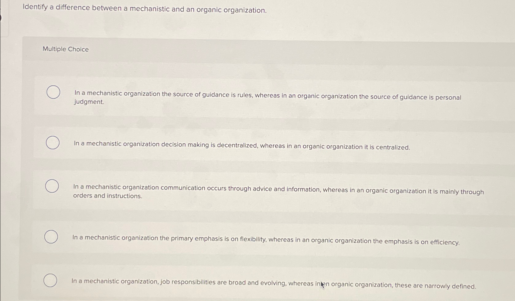 Solved Identify a difference between a mechanistic and an | Chegg.com