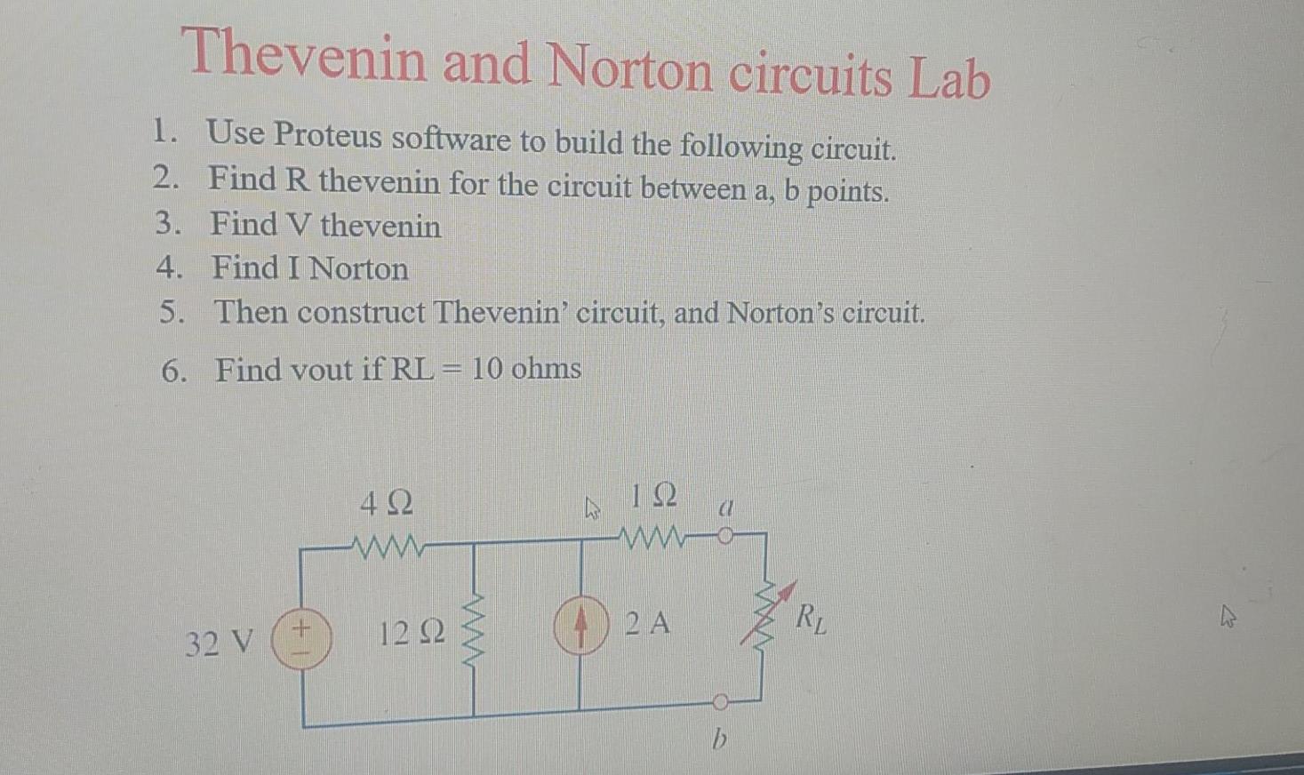 Solved Thevenin and Norton circuits Lab 1. Use Proteus | Chegg.com