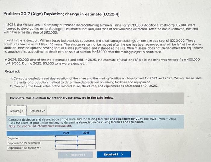 Solved Problem 20-7 (Algo) Depletion; change in estimate | Chegg.com