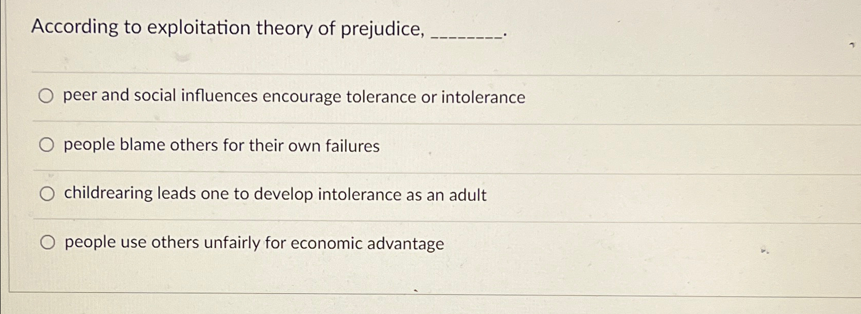 Solved According to exploitation theory of prejudice,peer | Chegg.com