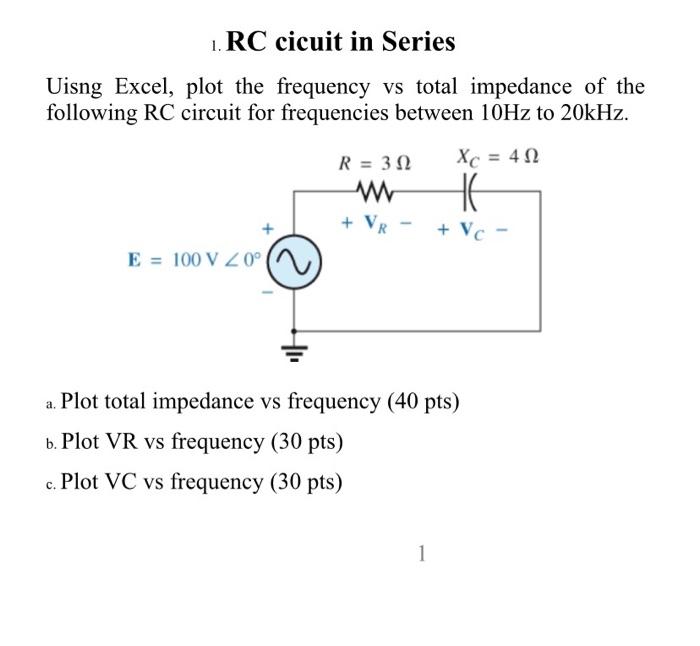 Solved 1.RC cicuit in Series Uisng Excel, plot the frequency | Chegg.com
