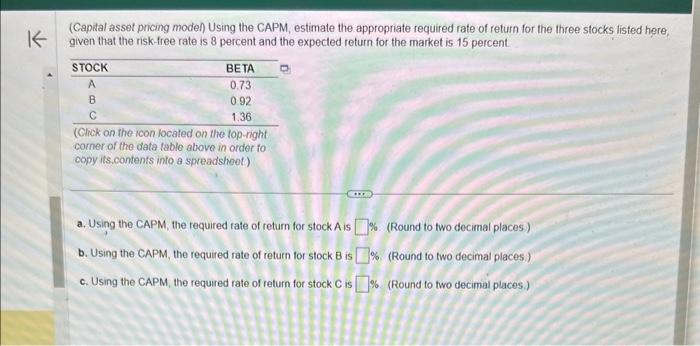 Solved (Capital asset pricing model) Using the CAPM, | Chegg.com