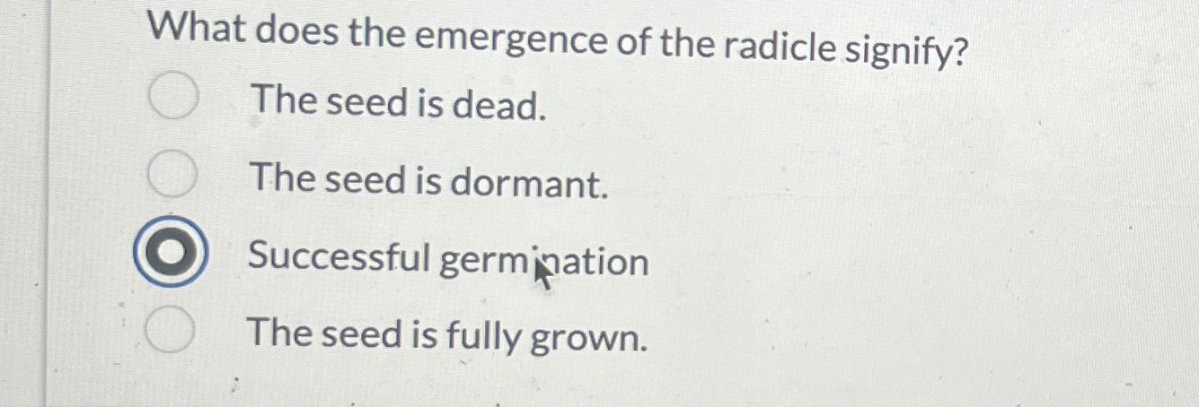 Solved What does the emergence of the radicle signify?The | Chegg.com