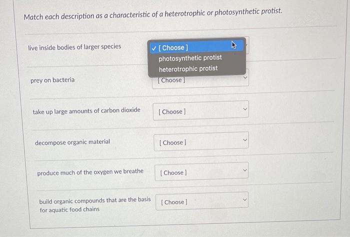 Solved Match each description as a characteristic of a | Chegg.com