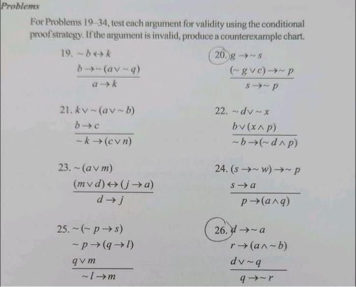 Solved For Problems 19-34, test cach argument for validity | Chegg.com
