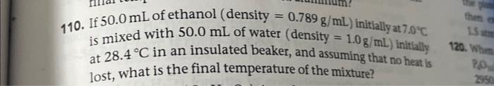 Solved 110. If 50.0 mL of ethanol (density =0.789 g/mL ) | Chegg.com