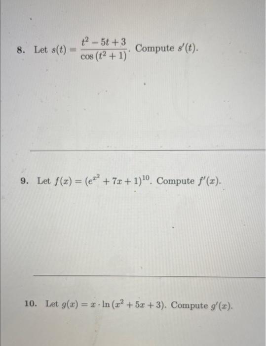 Solved 9. let f(x)= (e^x^2 +7x +1)^10 compute f'(x). if you | Chegg.com