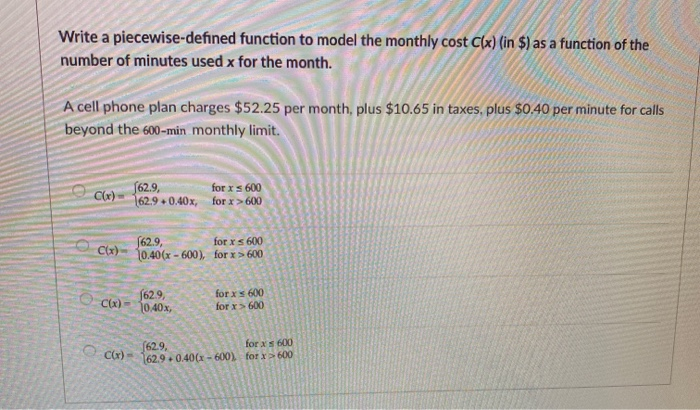Solved Write a piecewise-defined function to model the | Chegg.com