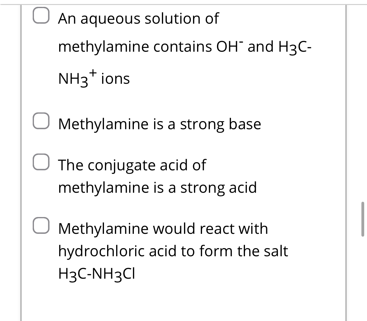 Solved Like an ammonia solution, a methylamine (H3C-NH2) | Chegg.com