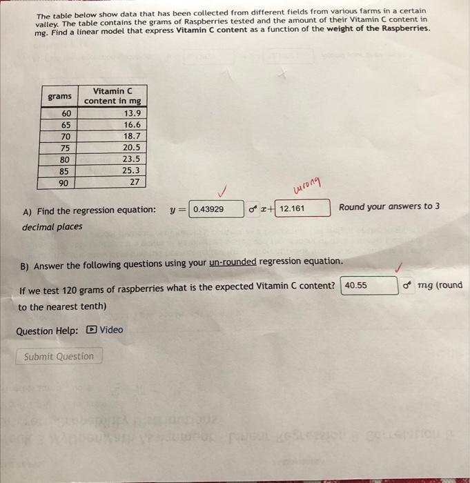 Solved The table below show data that has been collected | Chegg.com