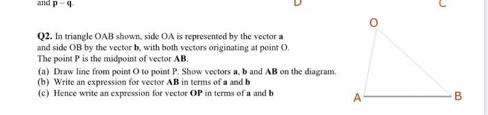 Solved and p- o Q2. In triangle OAB shown, side OA is | Chegg.com