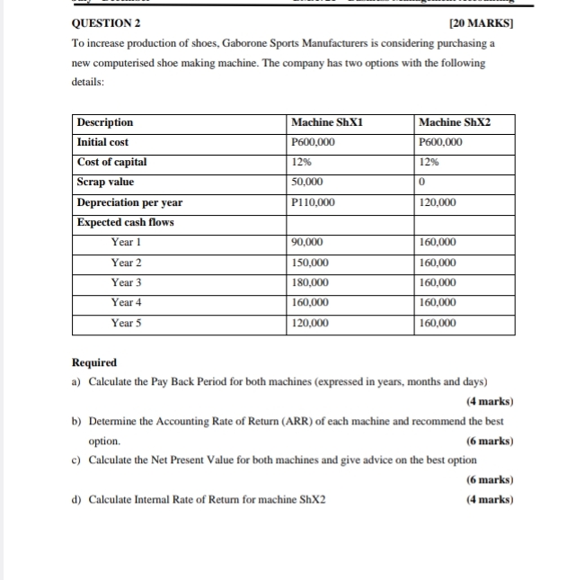 Solved QUESTION 2[20 ﻿MARKS]To increase production of shoes, | Chegg.com
