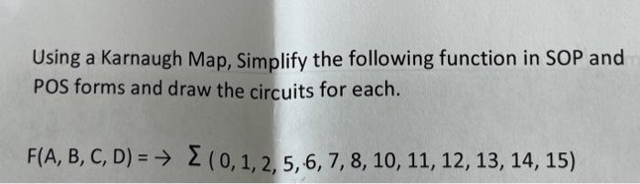 Solved Using a Karnaugh Map, Simplify the following function | Chegg.com