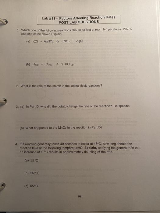 Solved Lab #11 - Factors Affecting Reaction Rates POST LAB | Chegg.com
