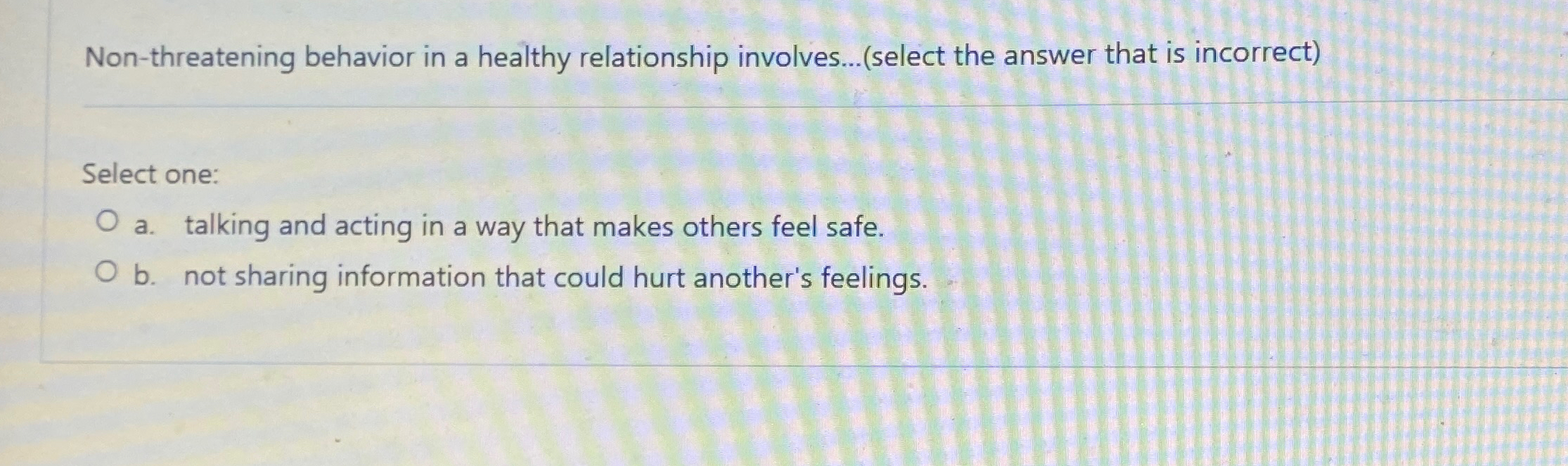 Solved Non-threatening behavior in a healthy relationship | Chegg.com
