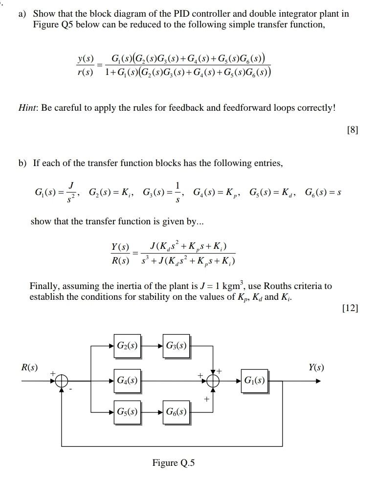 Solved a) Show that the block diagram of the PID controller | Chegg.com