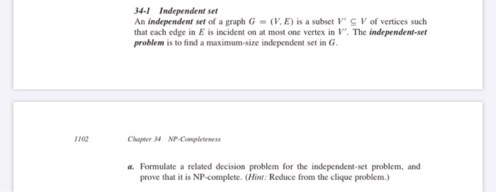 Solved 34-1 Independent set An independent set of a graph G | Chegg.com