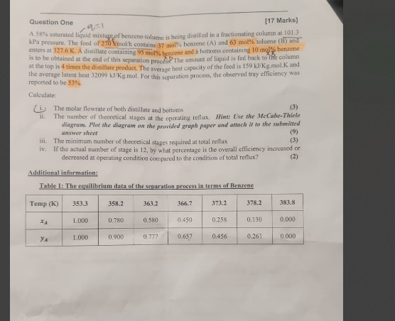 Solved Question One A \( 58 \% \) ﻿saturated liquid mixtues | Chegg.com