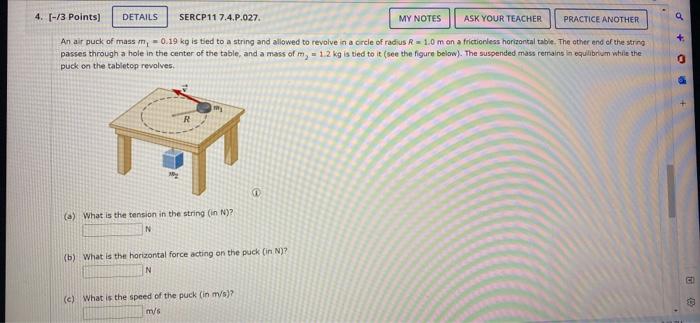Solved An air puck of mass m1=0.19 kg is tied to a string | Chegg.com