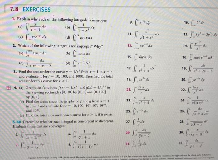 Solved 1. Explain why each of the following integrals is | Chegg.com
