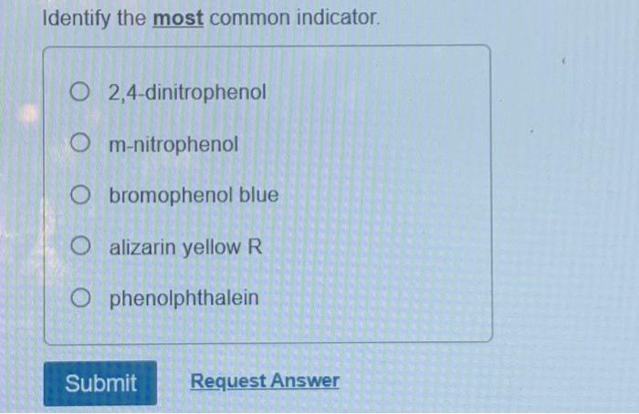 Solved Identify the most common indicator. 2,4-dinitrophenol | Chegg.com