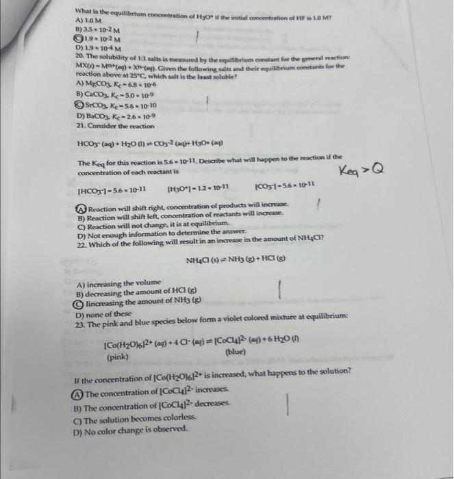 19. The equilibrium constant Kc for the reaction | Chegg.com