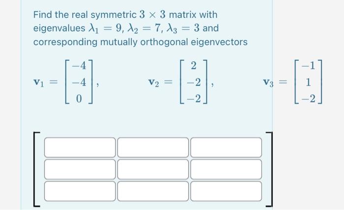Solved Find The Real Symmetric 3×3 Matrix With Eigenvalues 0389