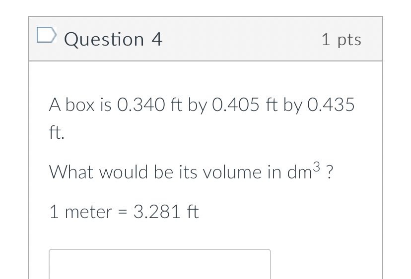 Solved Question 41 ﻿ptsA box is 0.340ft ﻿by 0.405ft ﻿by | Chegg.com