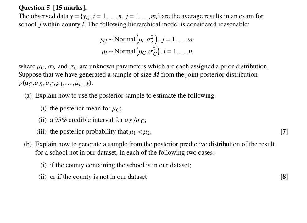 Solved Question 5 [15 marks]. The observed data | Chegg.com