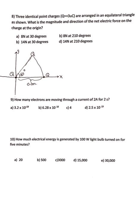 Solved 8) Three identical point charges (Q=+3UC) are | Chegg.com