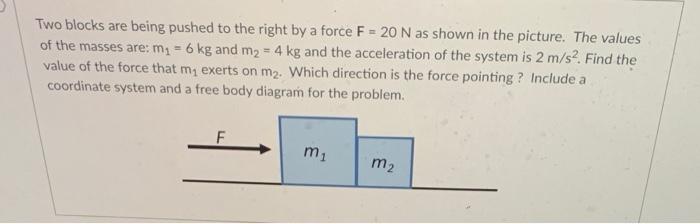 Solved Two blocks are being pushed to the right by a force | Chegg.com