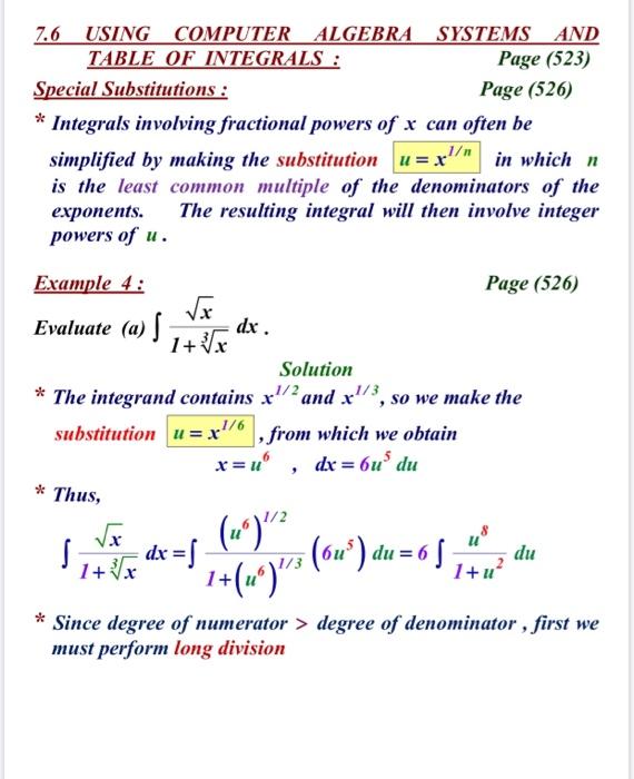 7.6 USING COMPUTER ALGEBRA SYSTEMS AND TABLE OF | Chegg.com
