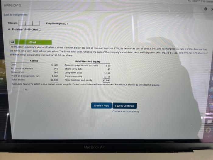 Solved Search this cours HW 10 (Ch10) Back to Assignment | Chegg.com