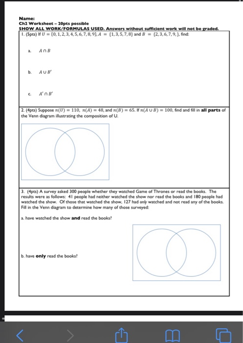 Solved Name: Ch2 Worksheet - 20pts possible SHOW ALL | Chegg.com