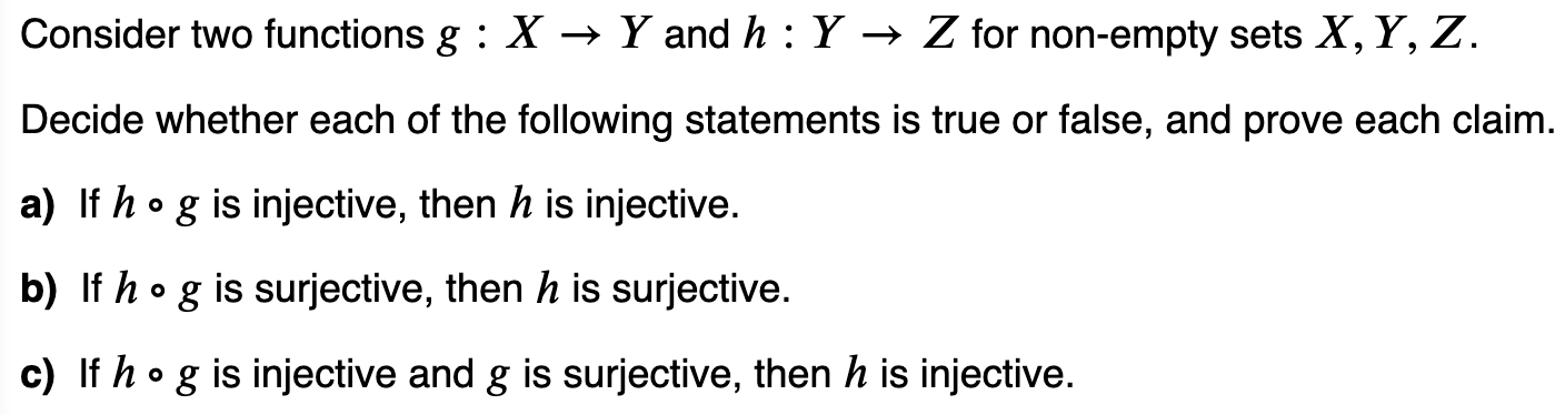 Solved Consider two functions g:x→Y ﻿and h:Y→Z ﻿for | Chegg.com