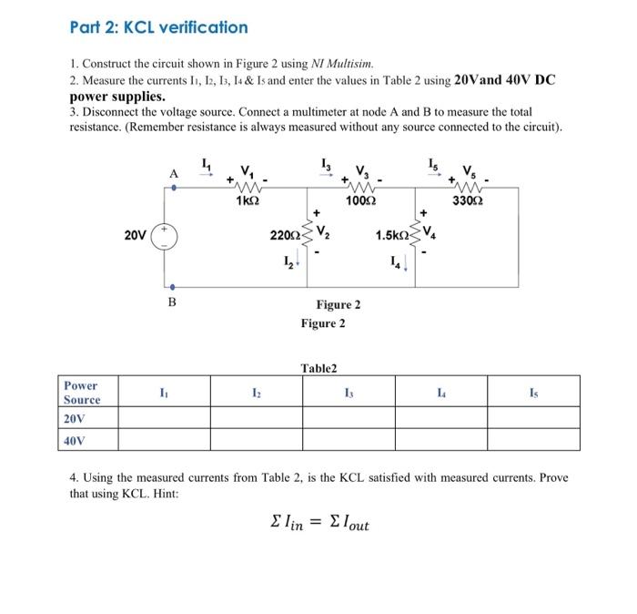 Solved Part 2: KCL verification 1. Construct the circuit | Chegg.com