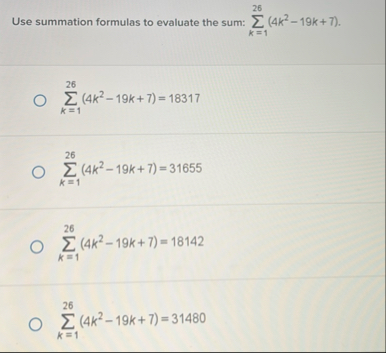 Solved Use summation formulas to evaluate the sum: | Chegg.com