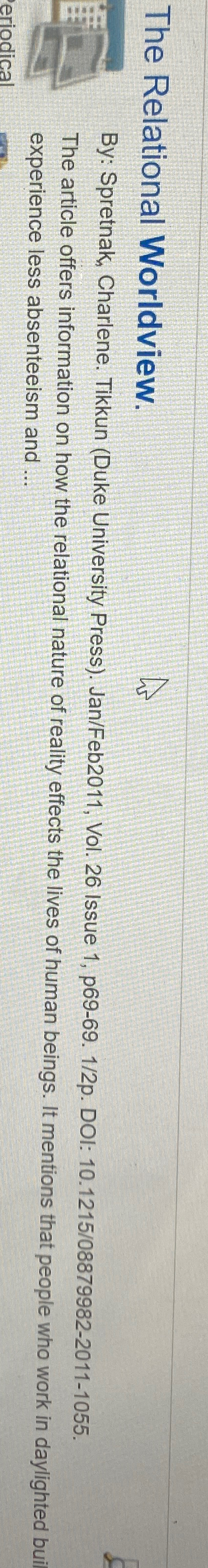Solved The Relational Worldview.By: Spretnak, Charlene. | Chegg.com
