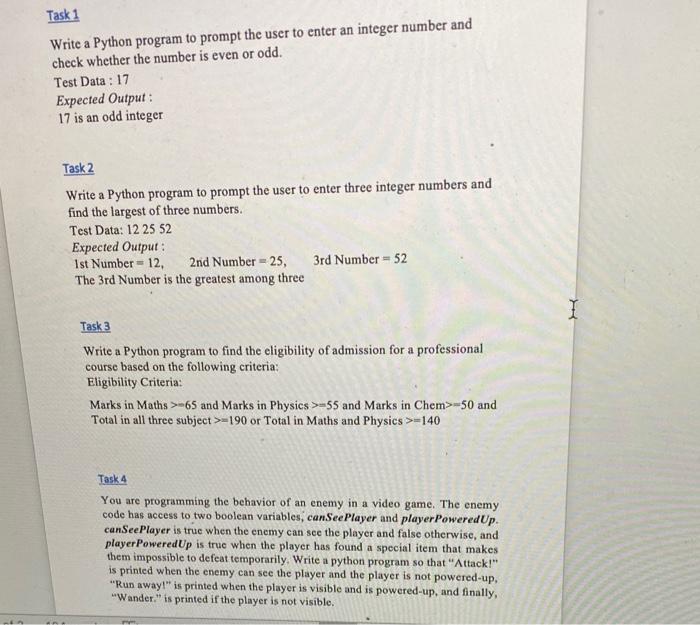 Solved Task 1 Write a Python program to prompt the user to | Chegg.com