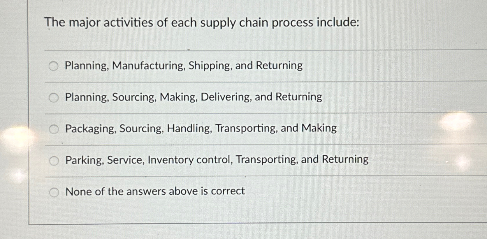 Solved The major activities of each supply chain process | Chegg.com
