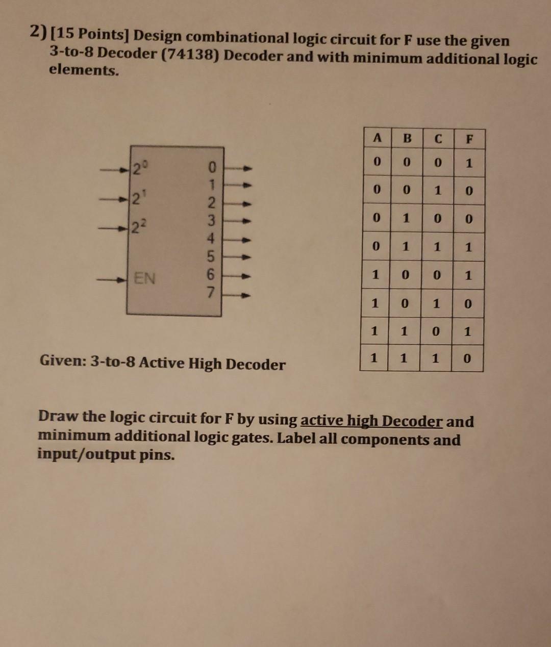 Solved 2) [15 Points] Design combinational logic circuit for | Chegg.com