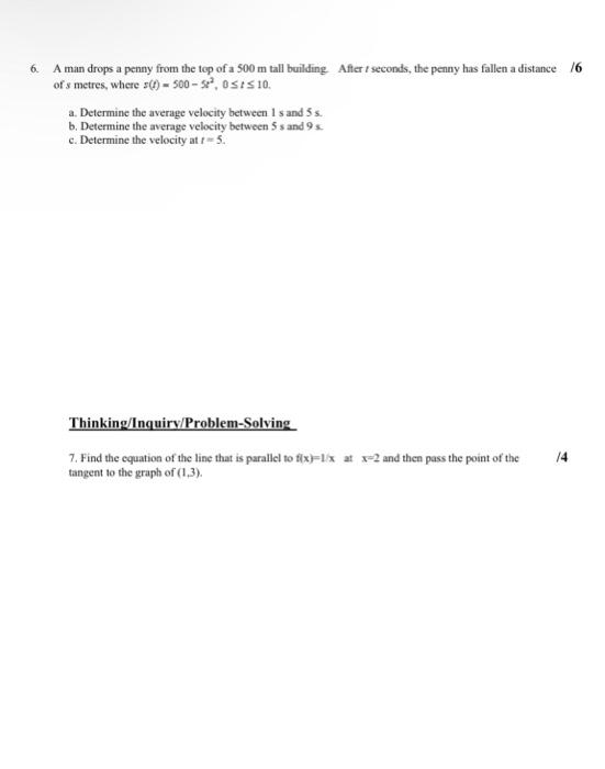 Solved MCV4U Chapter 1 Introduction to Limits Knowledge and | Chegg.com