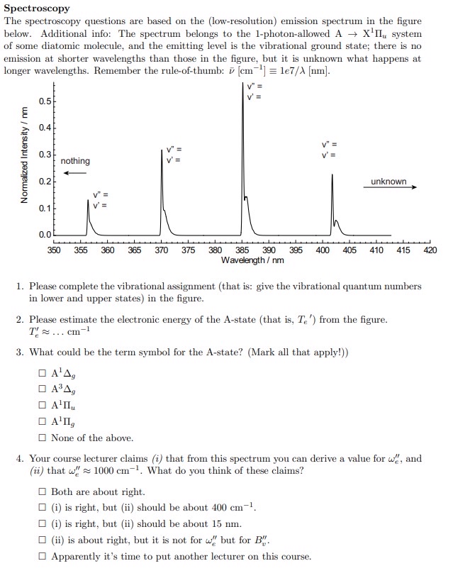 Solved SpectroscopyThe spectroscopy questions are based on | Chegg.com