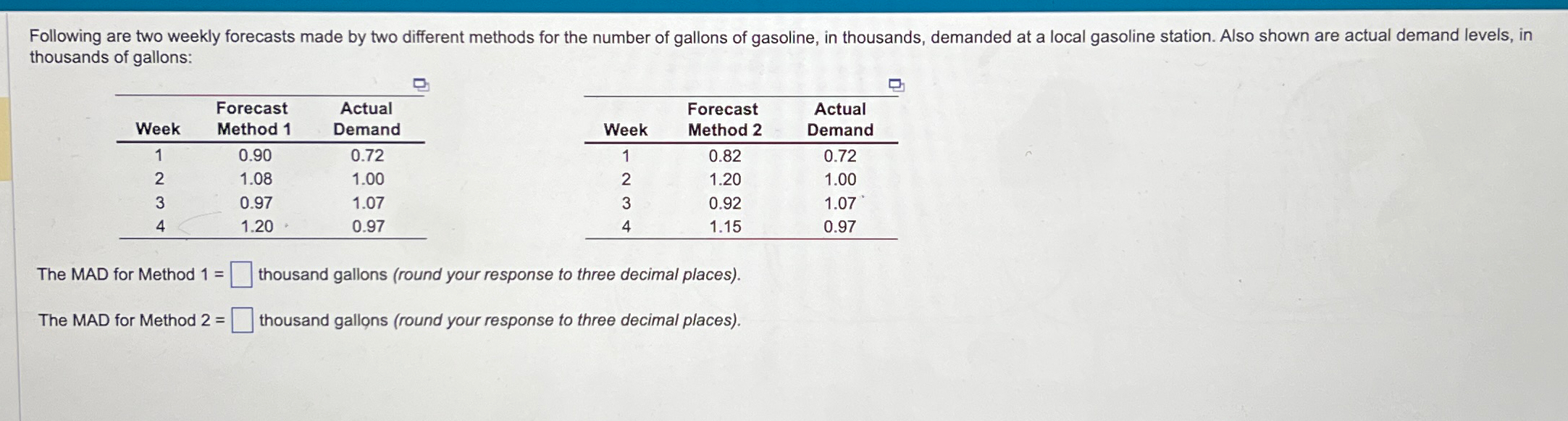 Following are two weekly forecasts made by two | Chegg.com