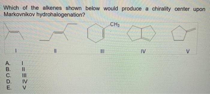 Solved Which of the alkenes shown below would produce a | Chegg.com