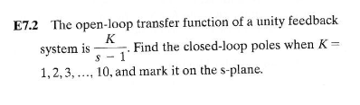 Solved E7.2 ﻿The open-loop transfer function of a unity | Chegg.com
