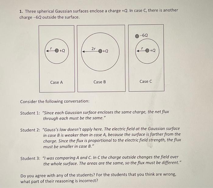 Solved 1. Three spherical Gaussian surfaces enclose a charge | Chegg.com