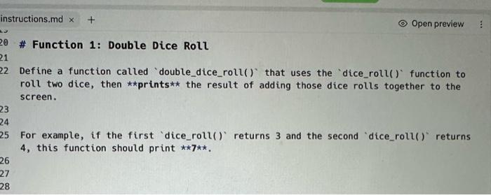 Solved \# Function 1: Double Dice Roll Define a function | Chegg.com