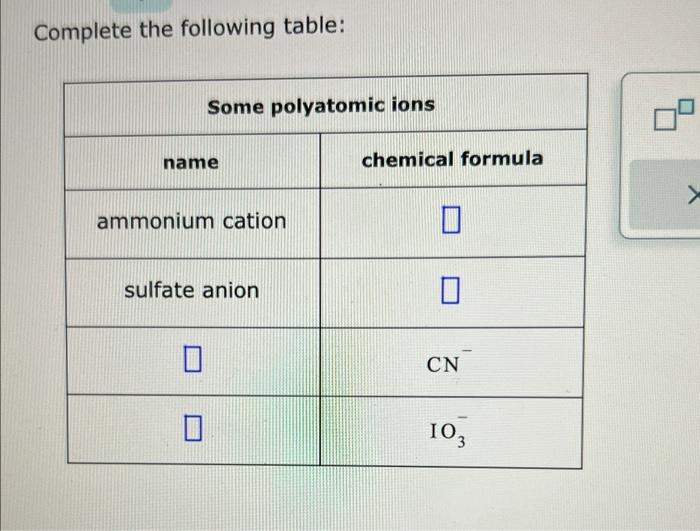 Solved Complete the following table: | Chegg.com
