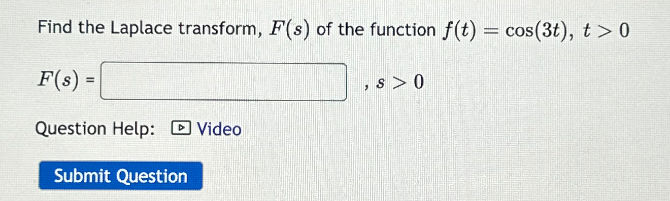 Solved Find the Laplace transform, F(s) ﻿of the function | Chegg.com